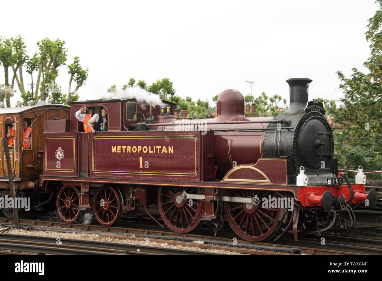 23 June 2019 - London - Metropolitan steam locomotive no 1 hauling a ...