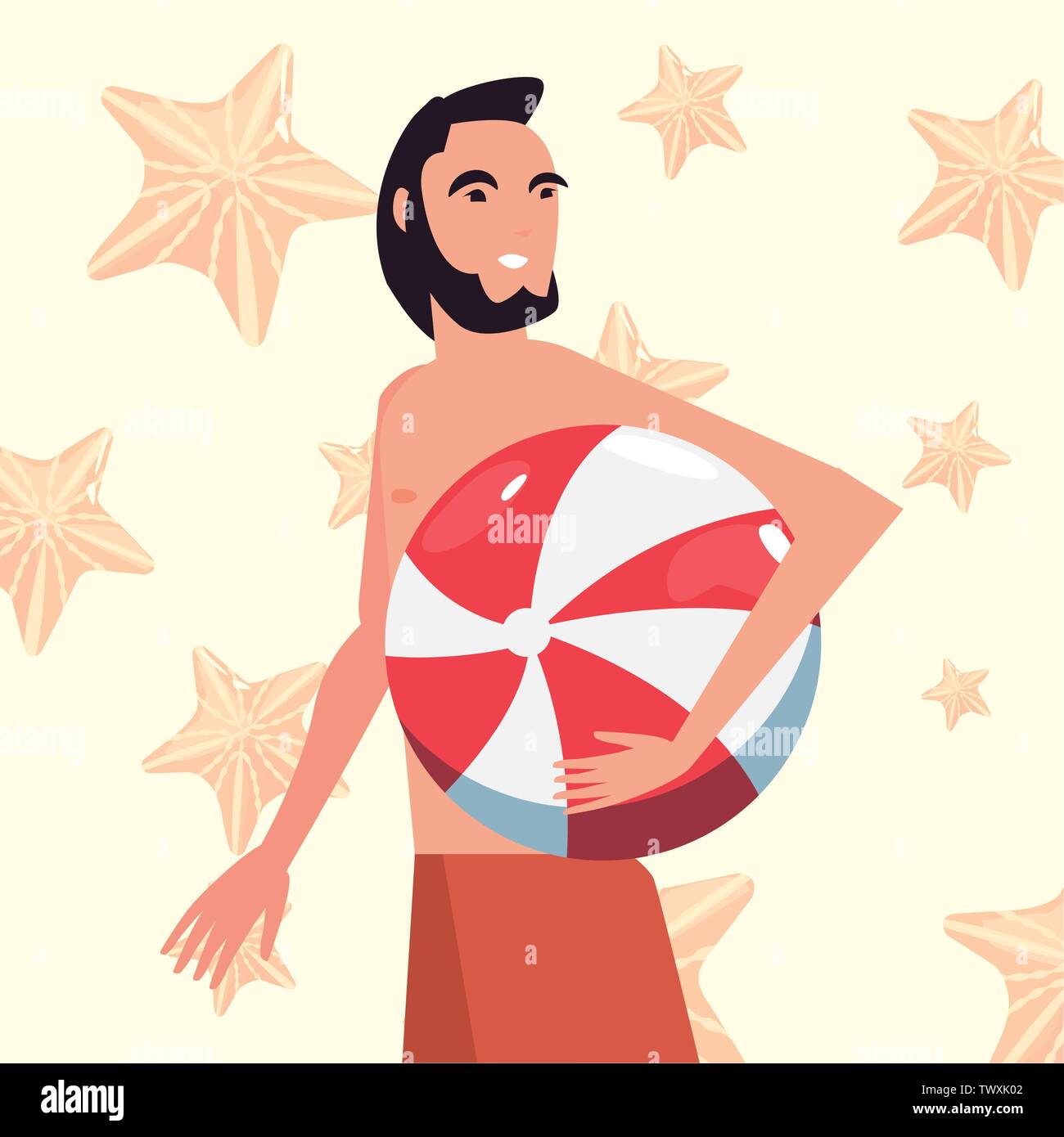 summer time holiday man with beach ball vector illustration Stock ...