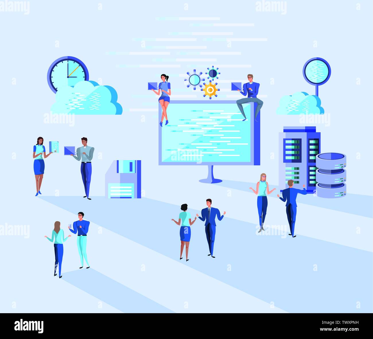 Big data design, Web hosting data center security system and technology theme Vector ...