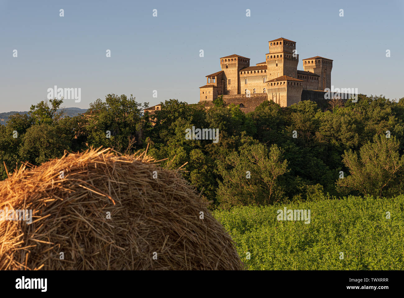 Historic castle on the Italian hills, ancient fortification and hay ...