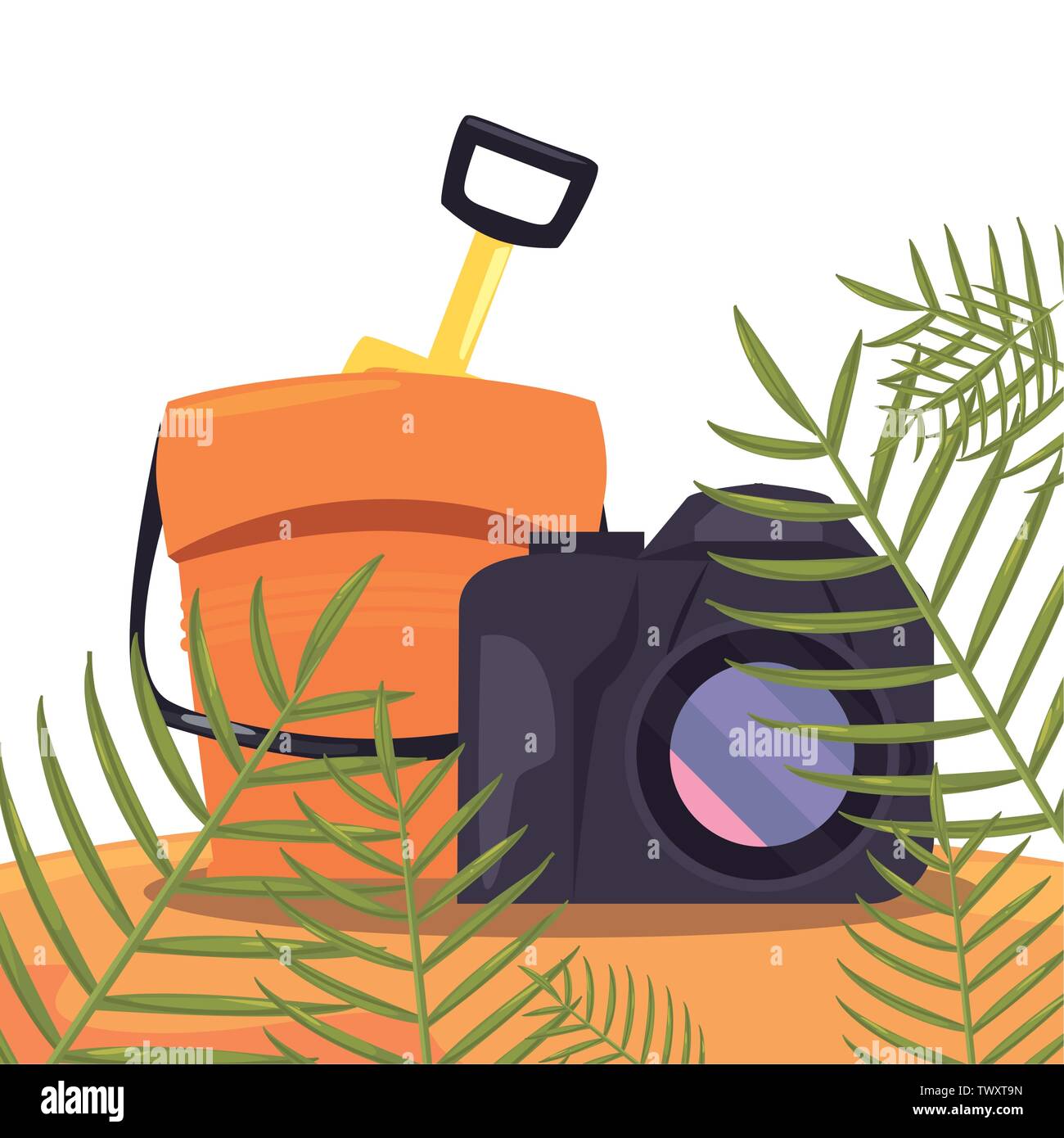 photography camera bucket exotic branch summer vector illustration ...