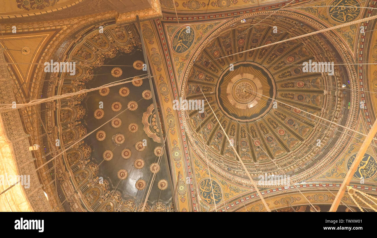 CAIRO, EGYPT- SEPTEMBER, 26, 2016: the ceiling of the alabaster mosque ...