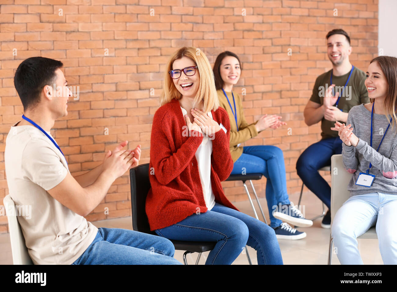 People at group therapy session Stock Photo - Alamy