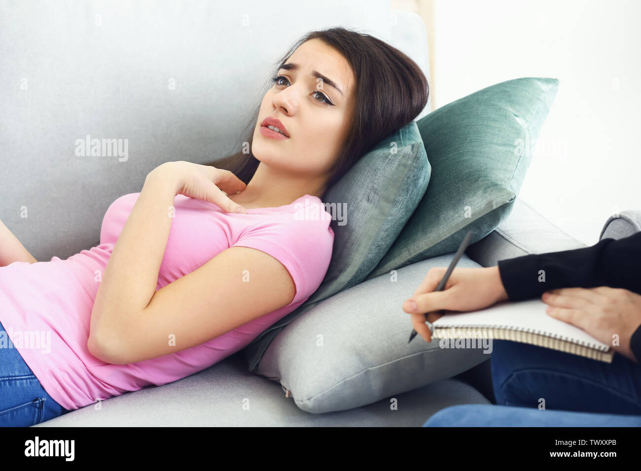 Female psychologist working with patient in office Stock Photo - Alamy