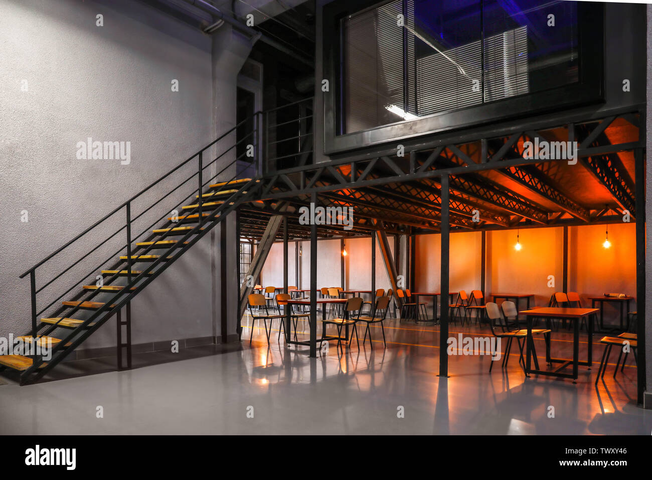 Interior of modern cafe in big business center Stock Photo - Alamy