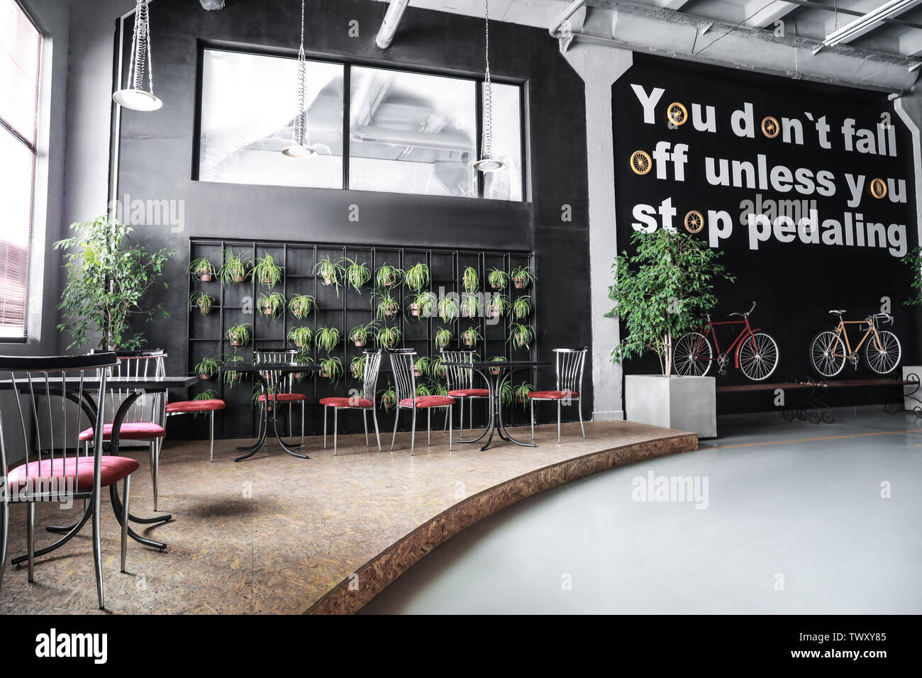 Interior of modern cafe in big business center Stock Photo - Alamy