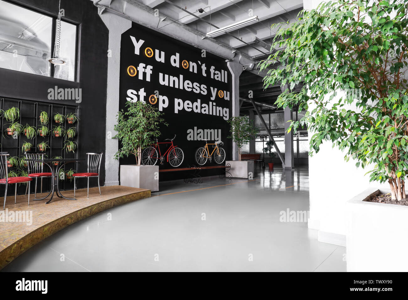 Interior of modern cafe in big business center Stock Photo - Alamy