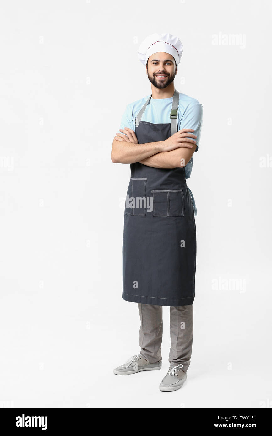 Handsome male chef on white background Stock Photo - Alamy