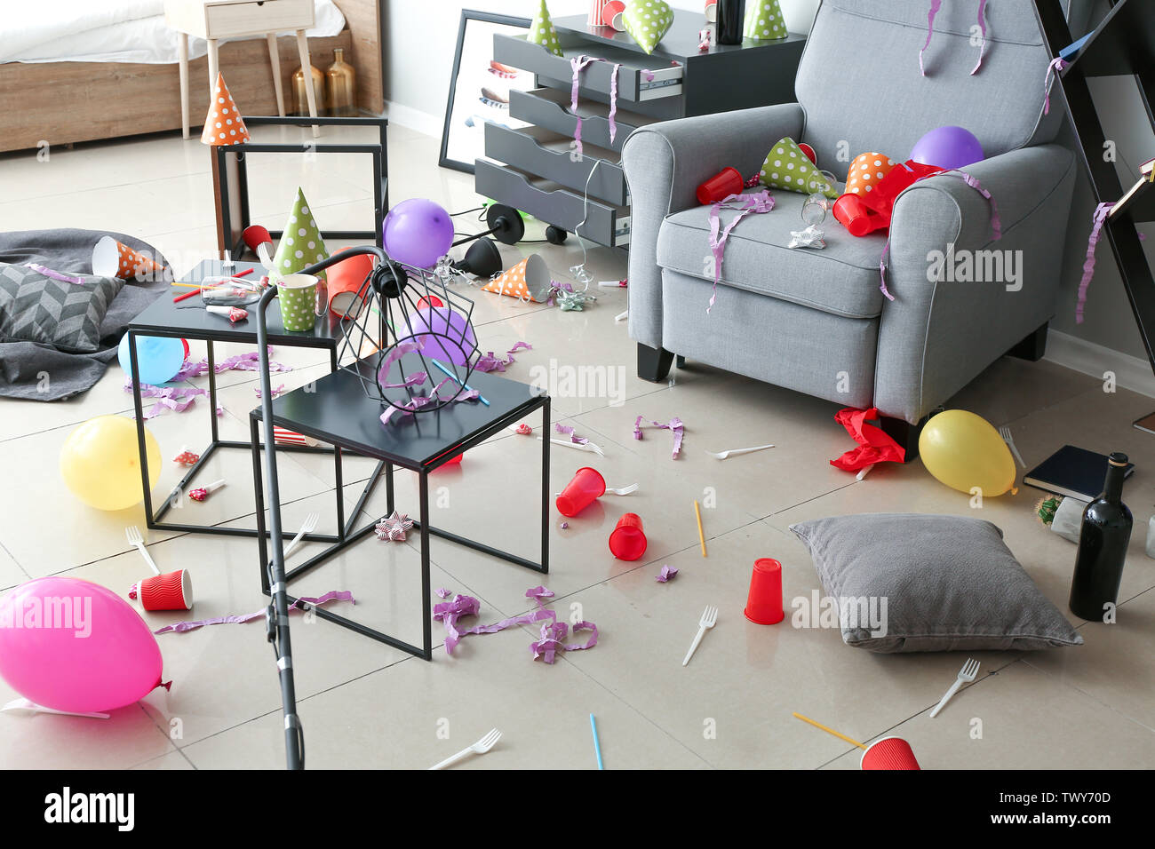 Interior of room after party Stock Photo - Alamy