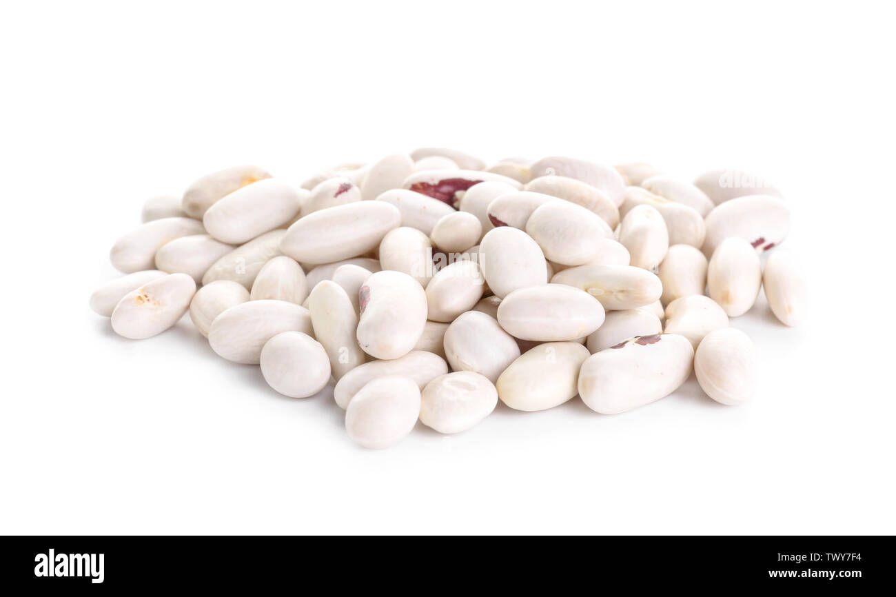 Raw beans on white background Stock Photo - Alamy
