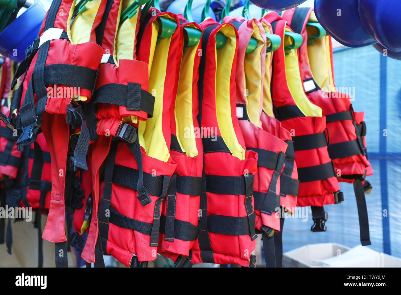 Hanging life jackets hi-res stock photography and images - Alamy