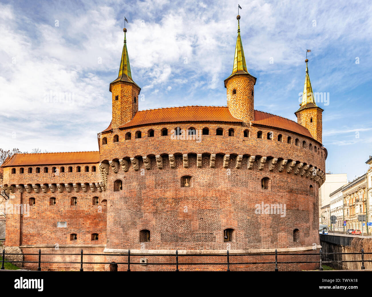 visiting Barbican called Barbakan in Cracow, Poland. The best preserved ...
