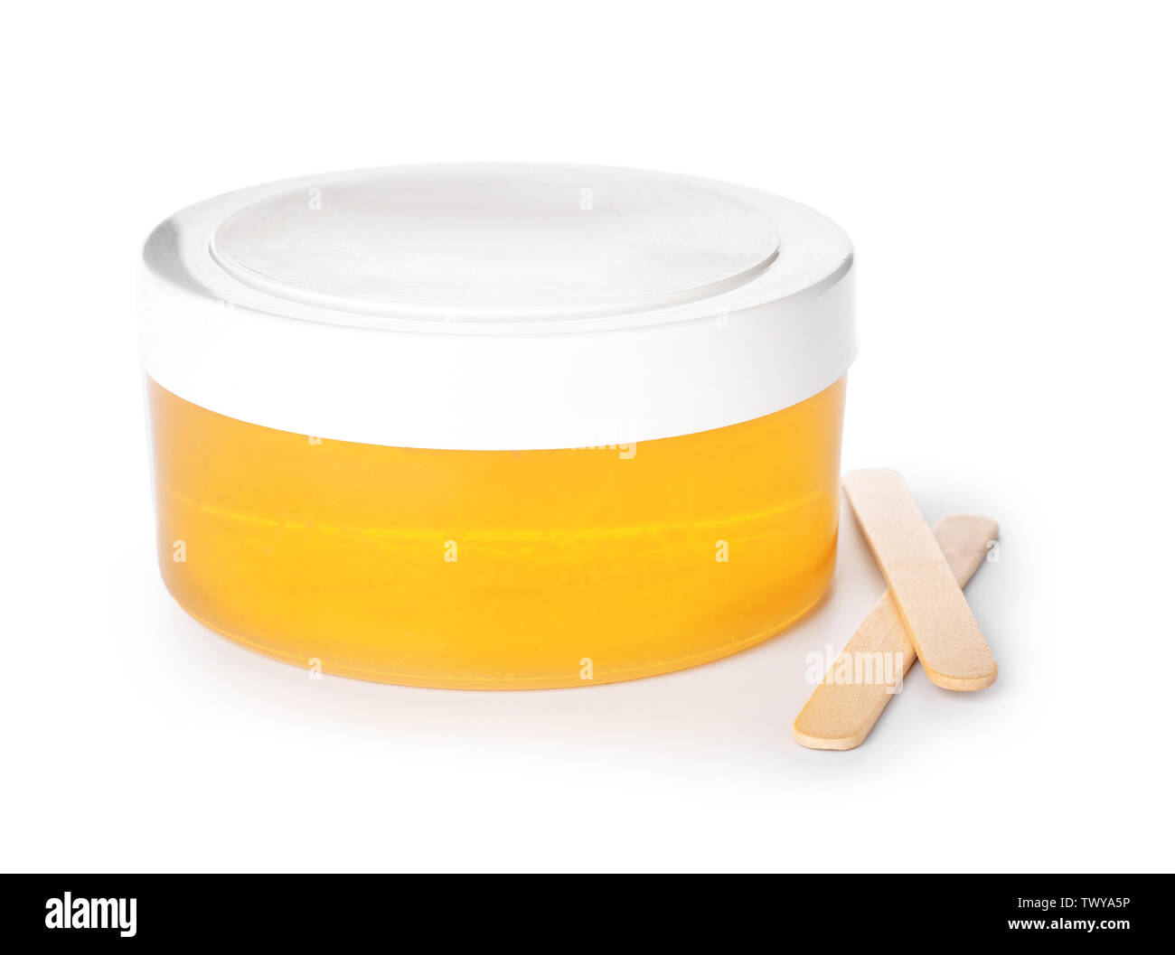 Container with sugaring paste for epilation on white background Stock ...