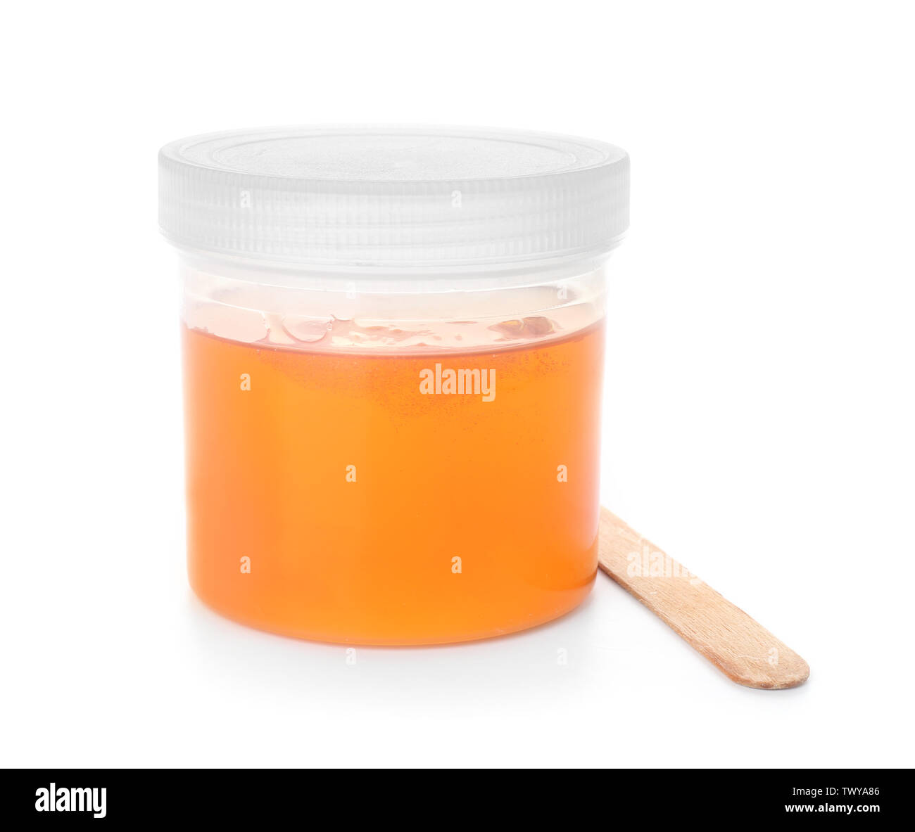 Container with sugaring paste for epilation on white background Stock ...