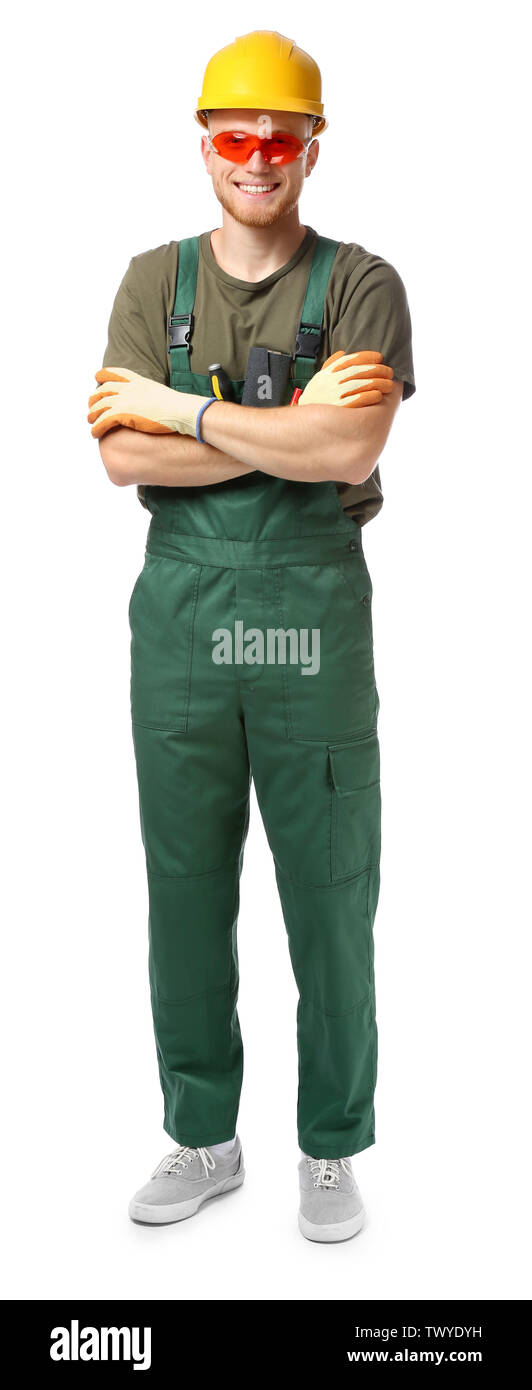 Male carpenter on white background Stock Photo - Alamy