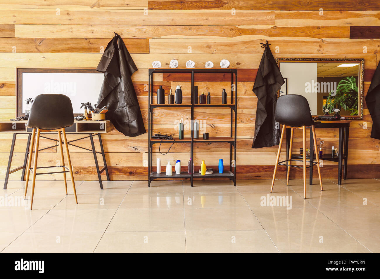 Interior of modern hairdressing salon Stock Photo - Alamy