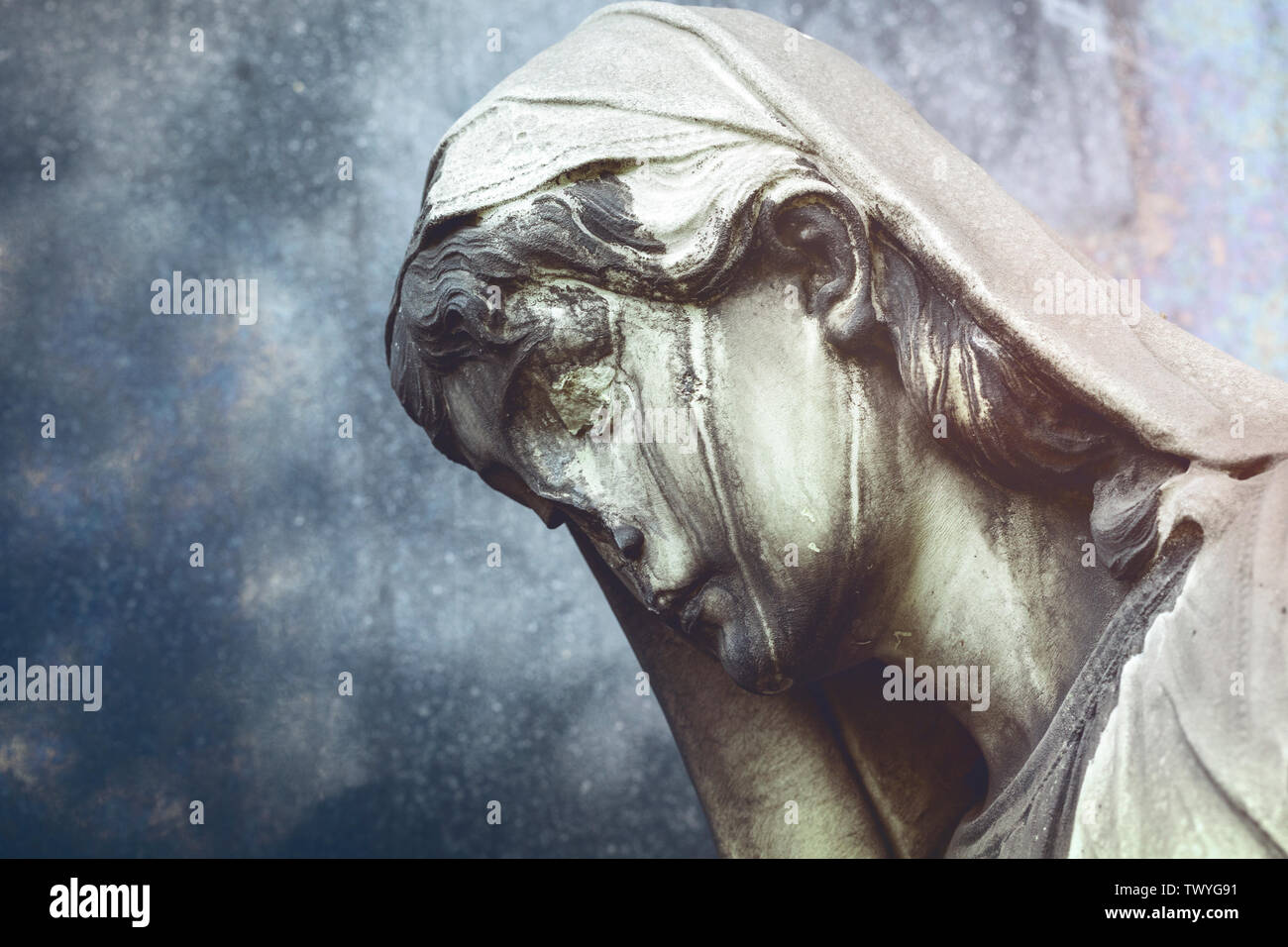 damaged sculpture of a sad woman. unknown artist of the 19th century ...