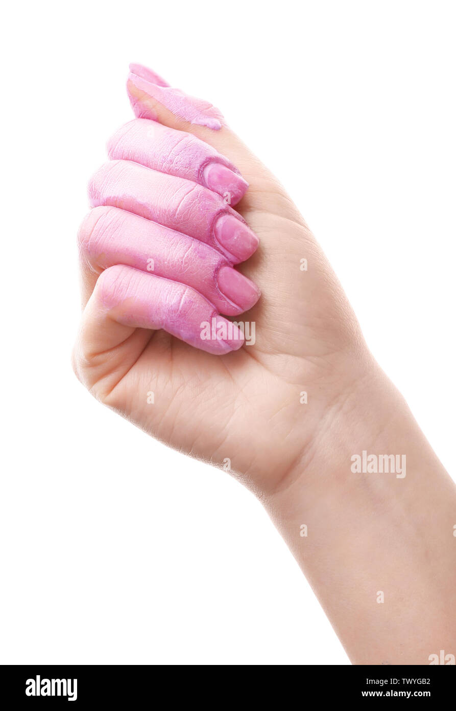 Female hand with paint on white background Stock Photo - Alamy