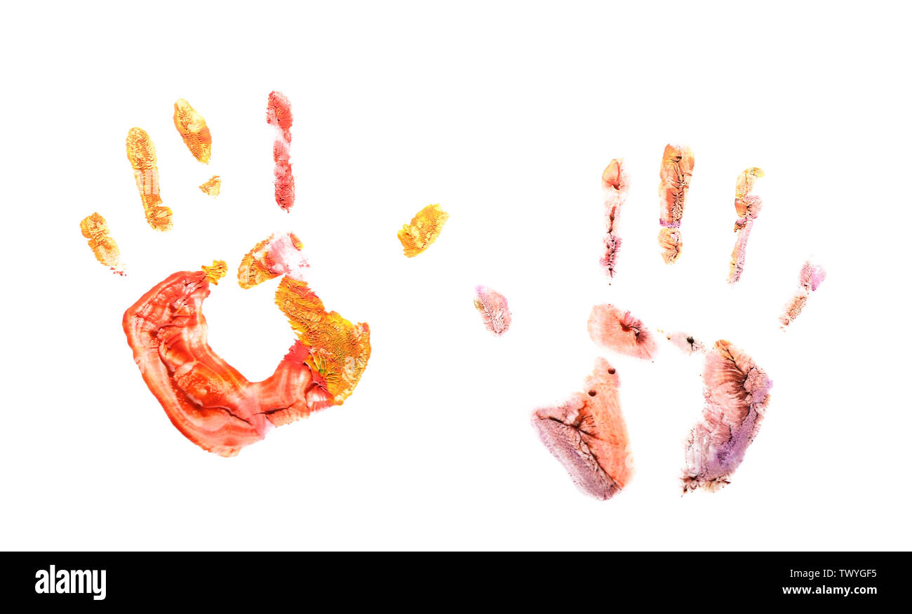Print of human painted palms on white background Stock Photo - Alamy