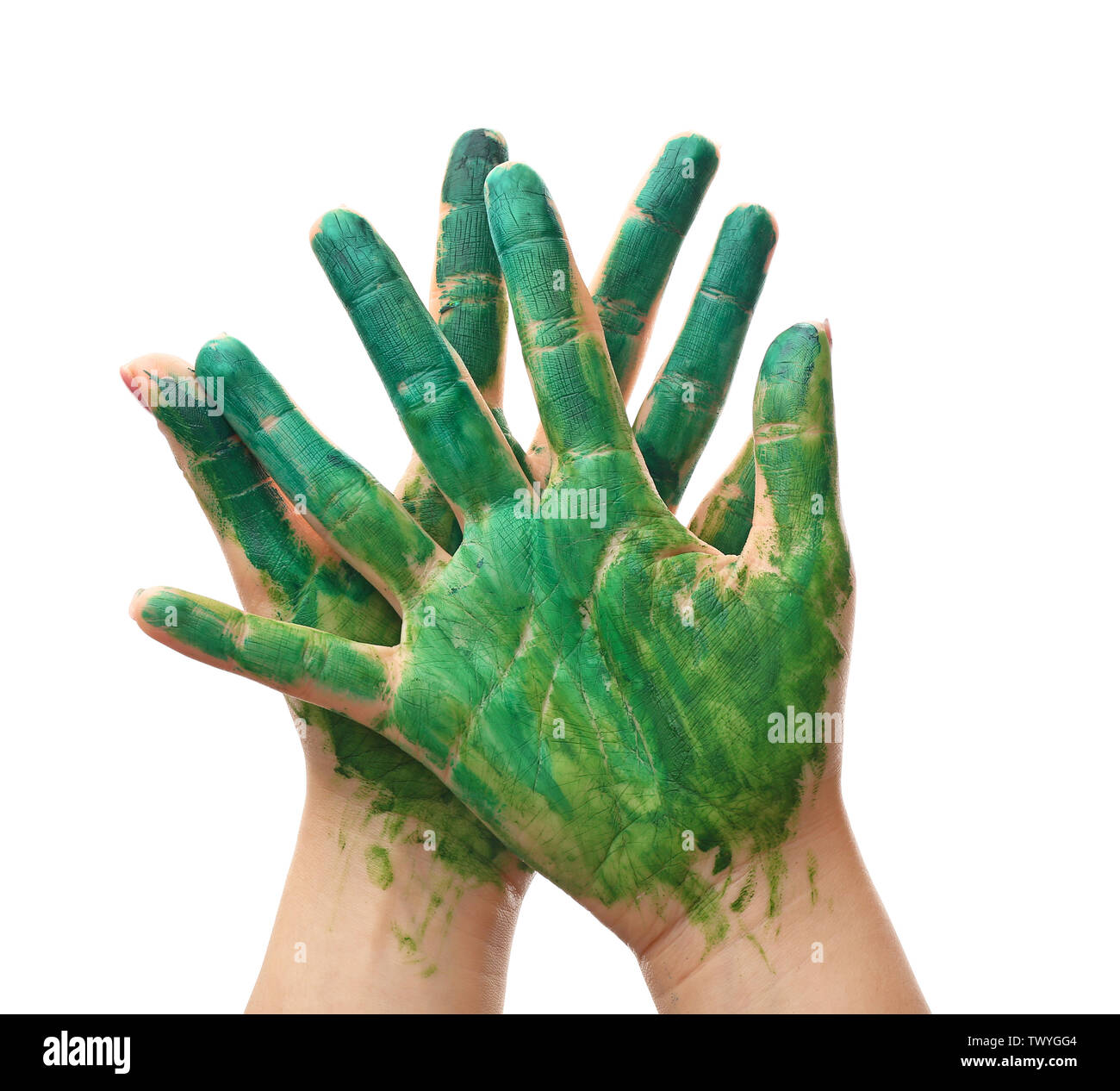 Painted female hands on white background Stock Photo - Alamy