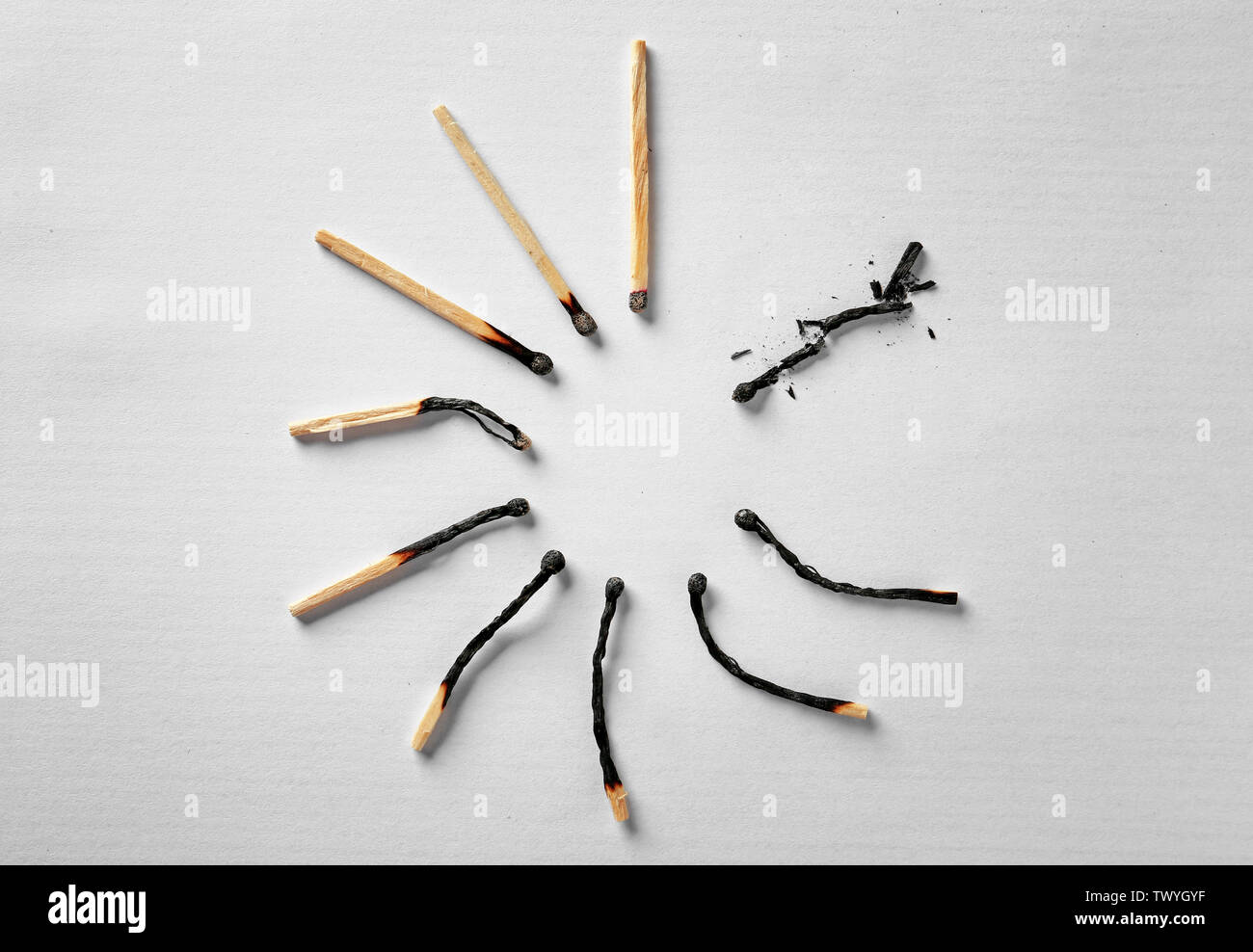 Different matches on white background Stock Photo - Alamy