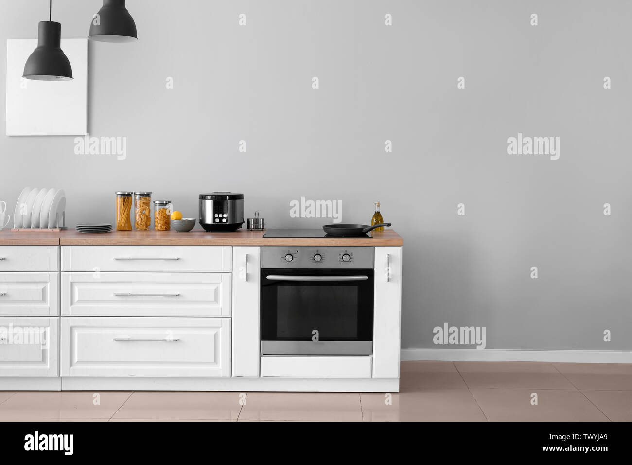 Interior of kitchen with modern oven Stock Photo - Alamy