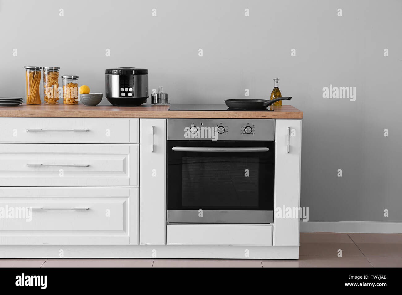 Interior of kitchen with modern oven Stock Photo - Alamy