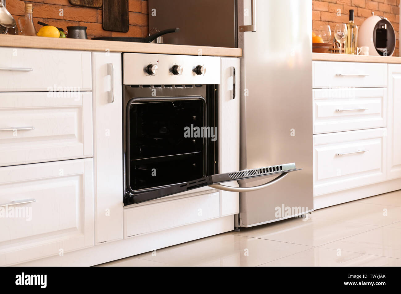 Interior of kitchen with modern oven Stock Photo - Alamy