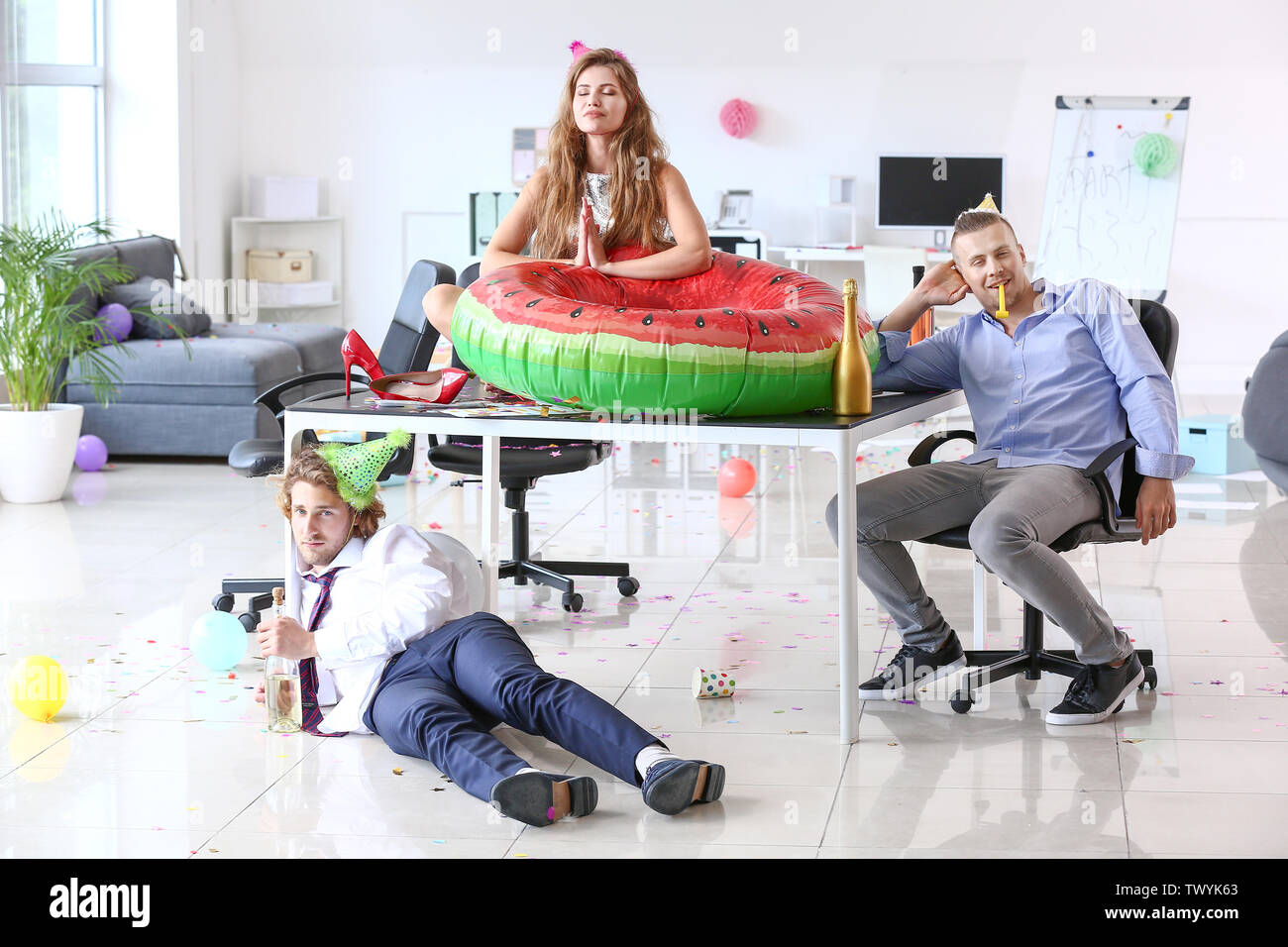 Drunk people at party in office Stock Photo - Alamy