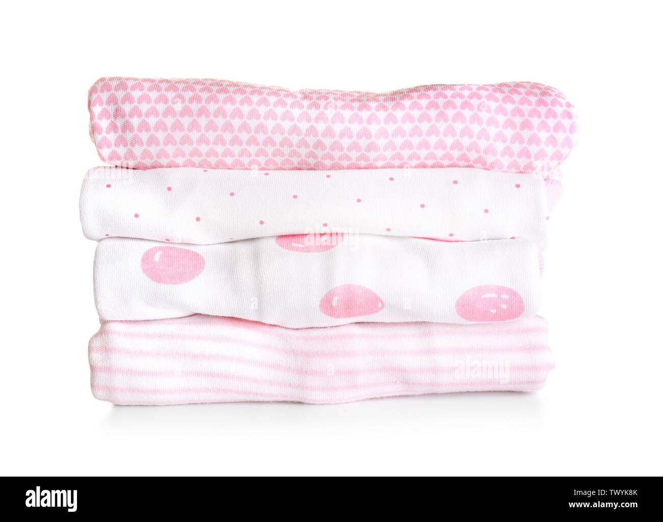 Stack of baby clothes on white background Stock Photo - Alamy