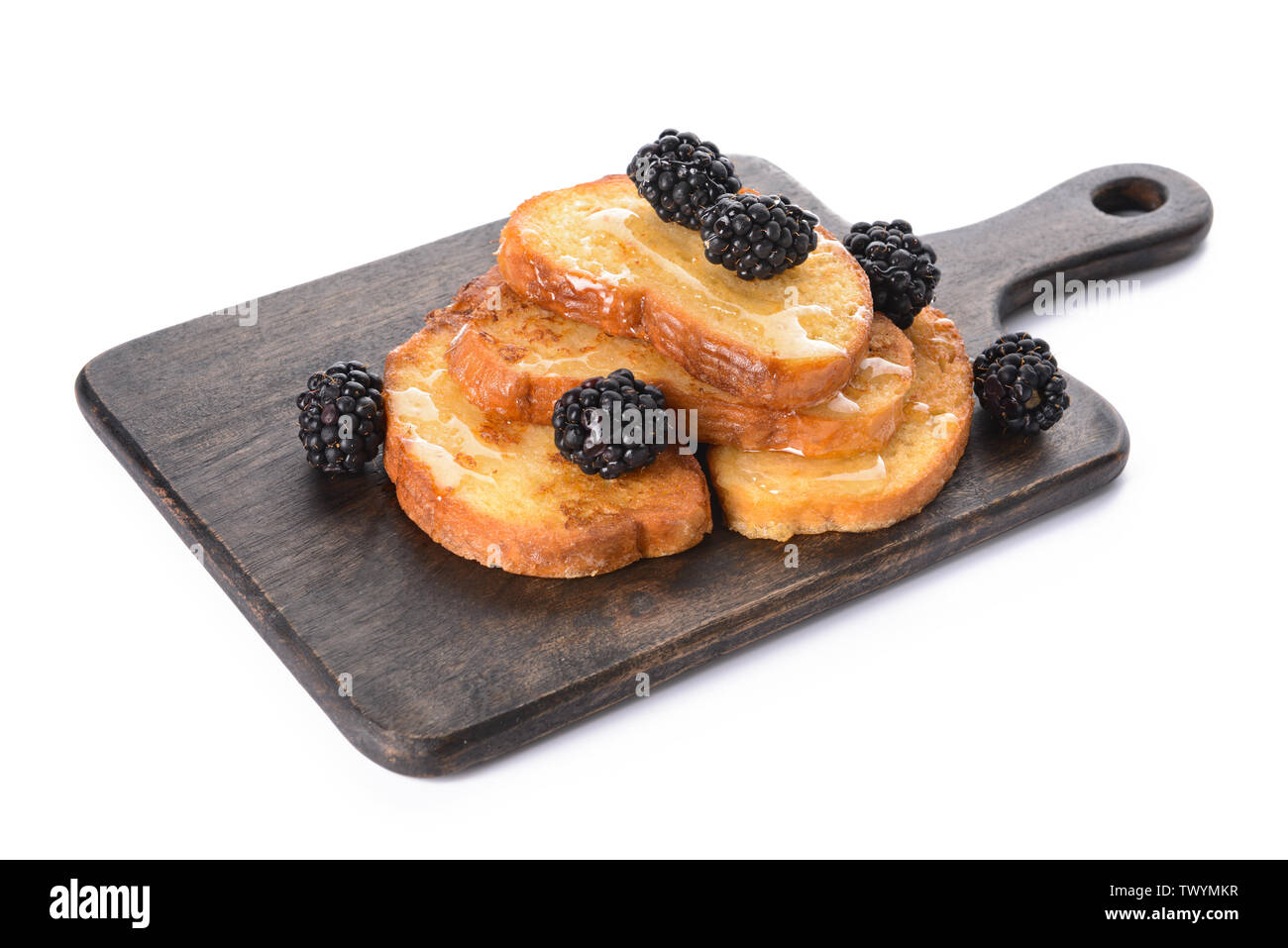 Board with tasty French toasts on white background Stock Photo - Alamy