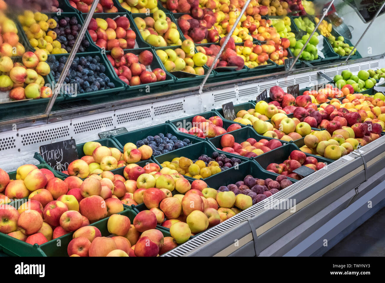 Wenatchee, Washington, USA. Refrigerated display case of freshly ...