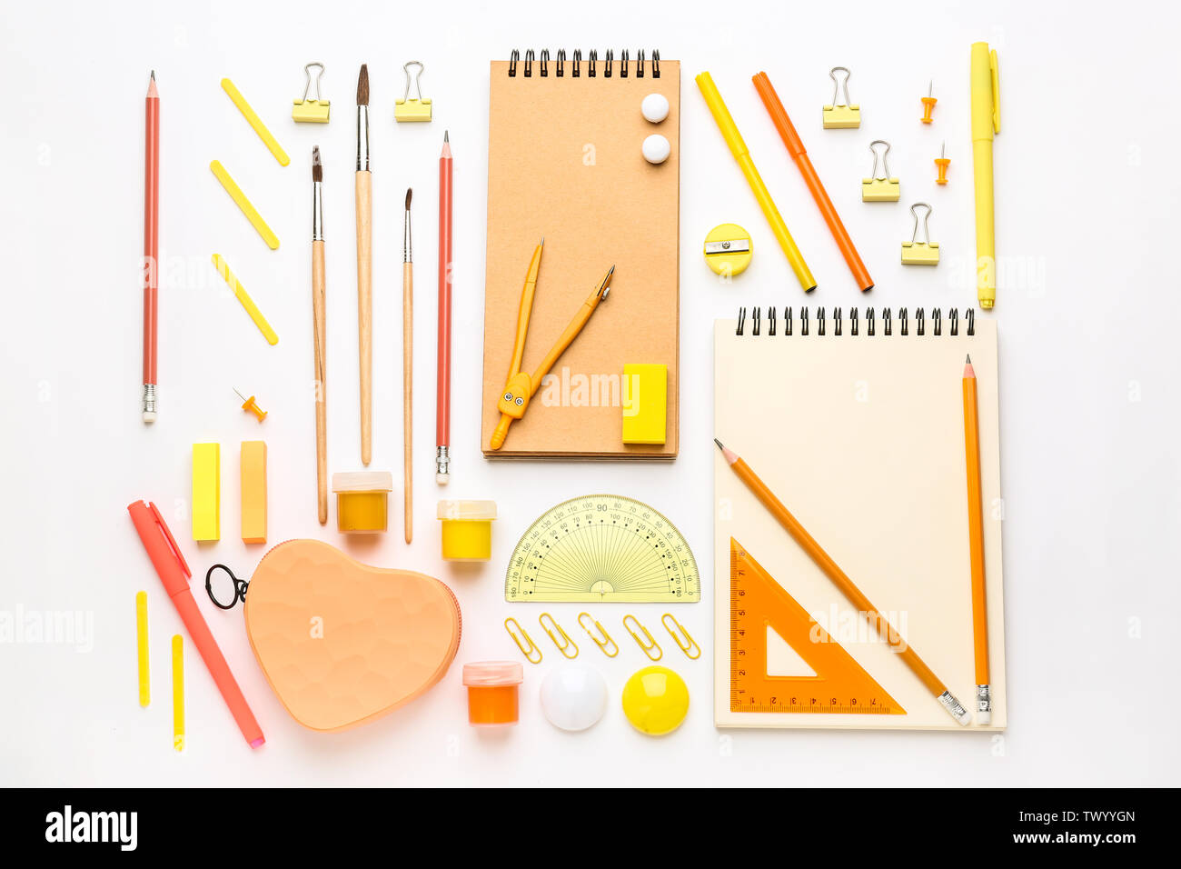 Set of school supplies on white background Stock Photo - Alamy