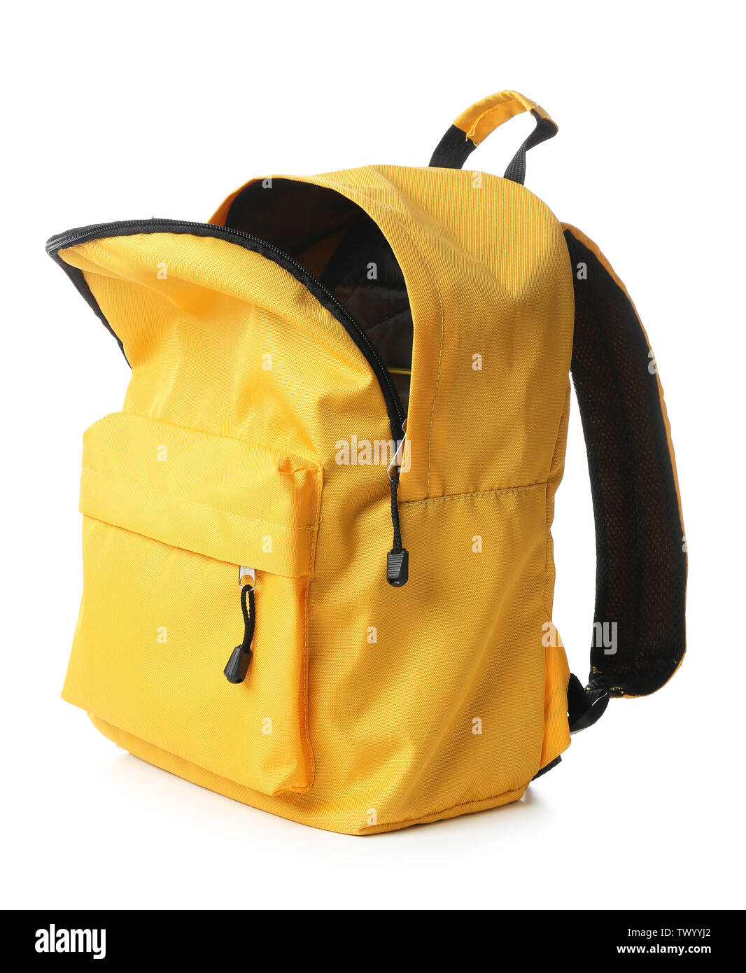 Empty open school backpack on white background Stock Photo - Alamy