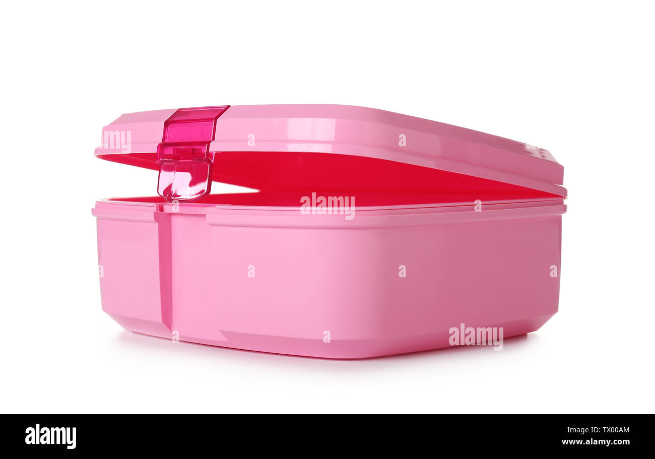 Empty school lunch box on white background Stock Photo - Alamy