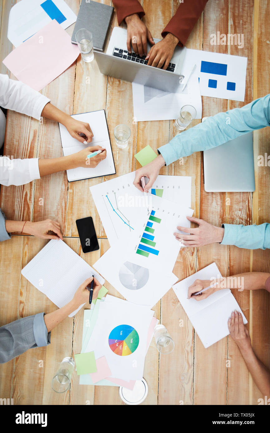 Top view background of creative business team collaborating on project ...