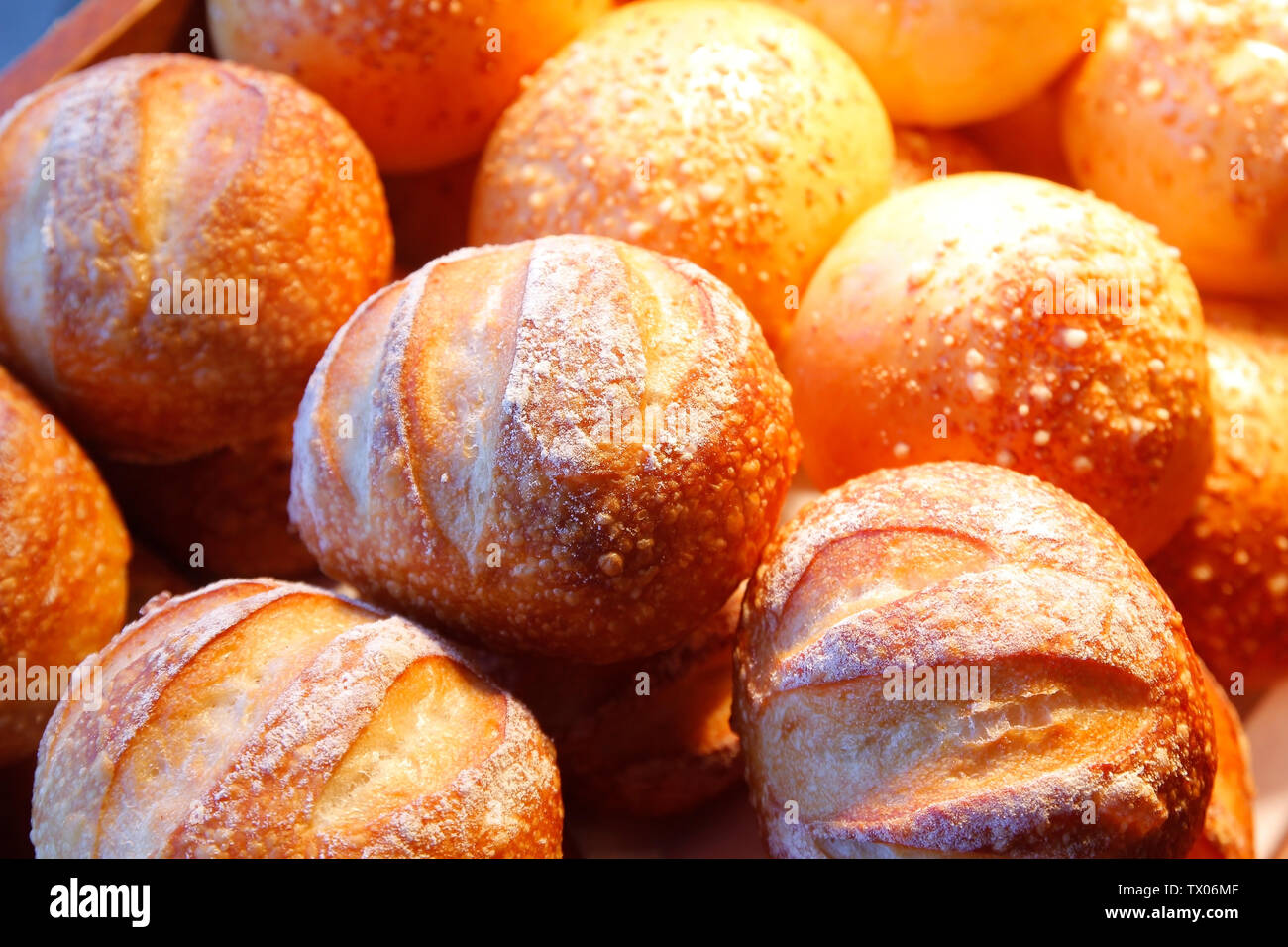 pile of bread roll on buffet line Stock Photo - Alamy