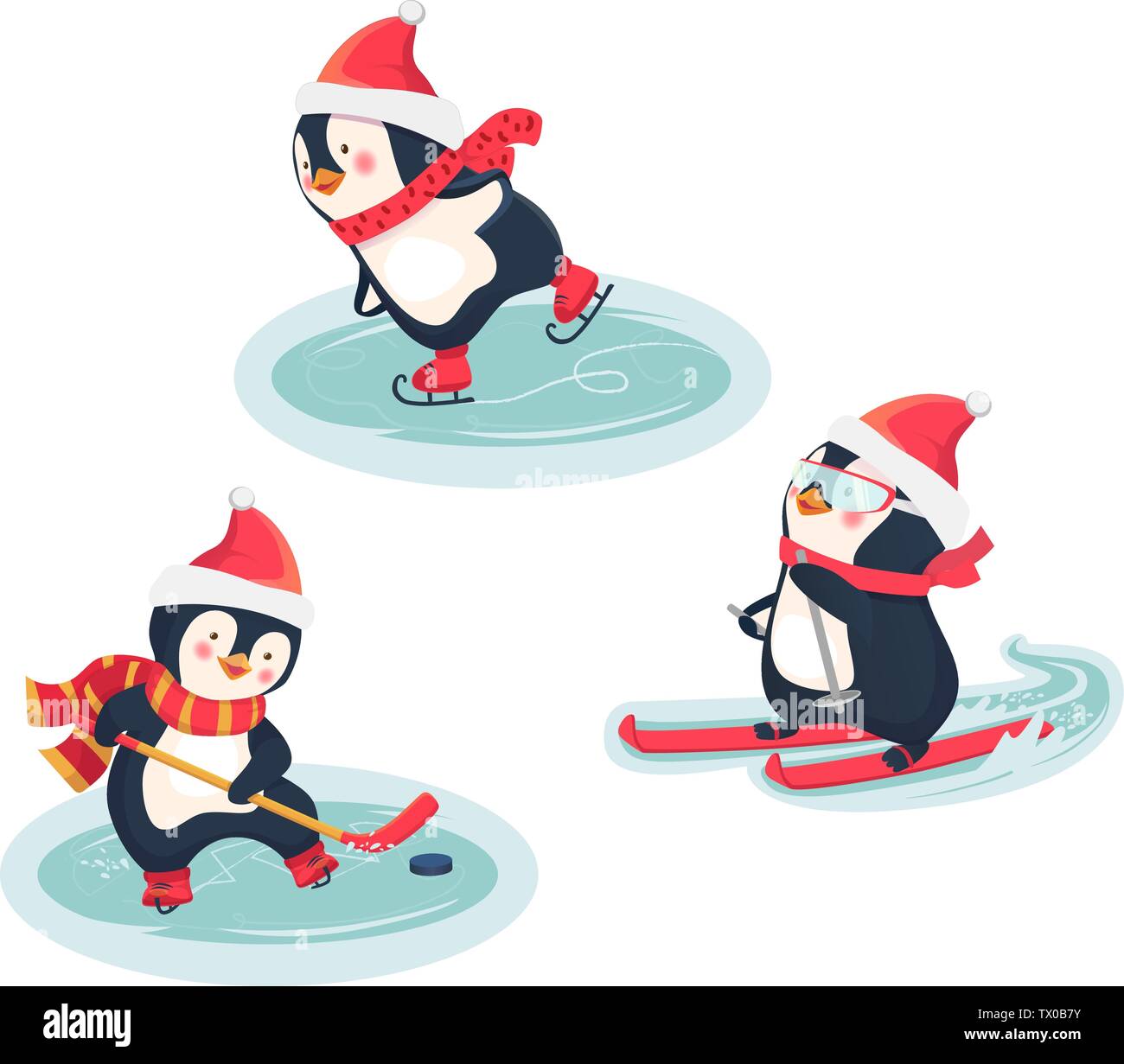 Christmas penguins in winter. Winter sports. Childrens sports concept ...