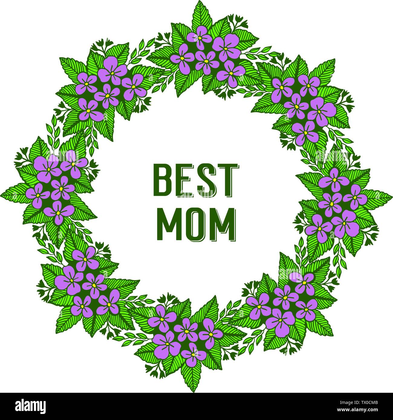 Vector illustration shape of card best mom with purple flower frames ...
