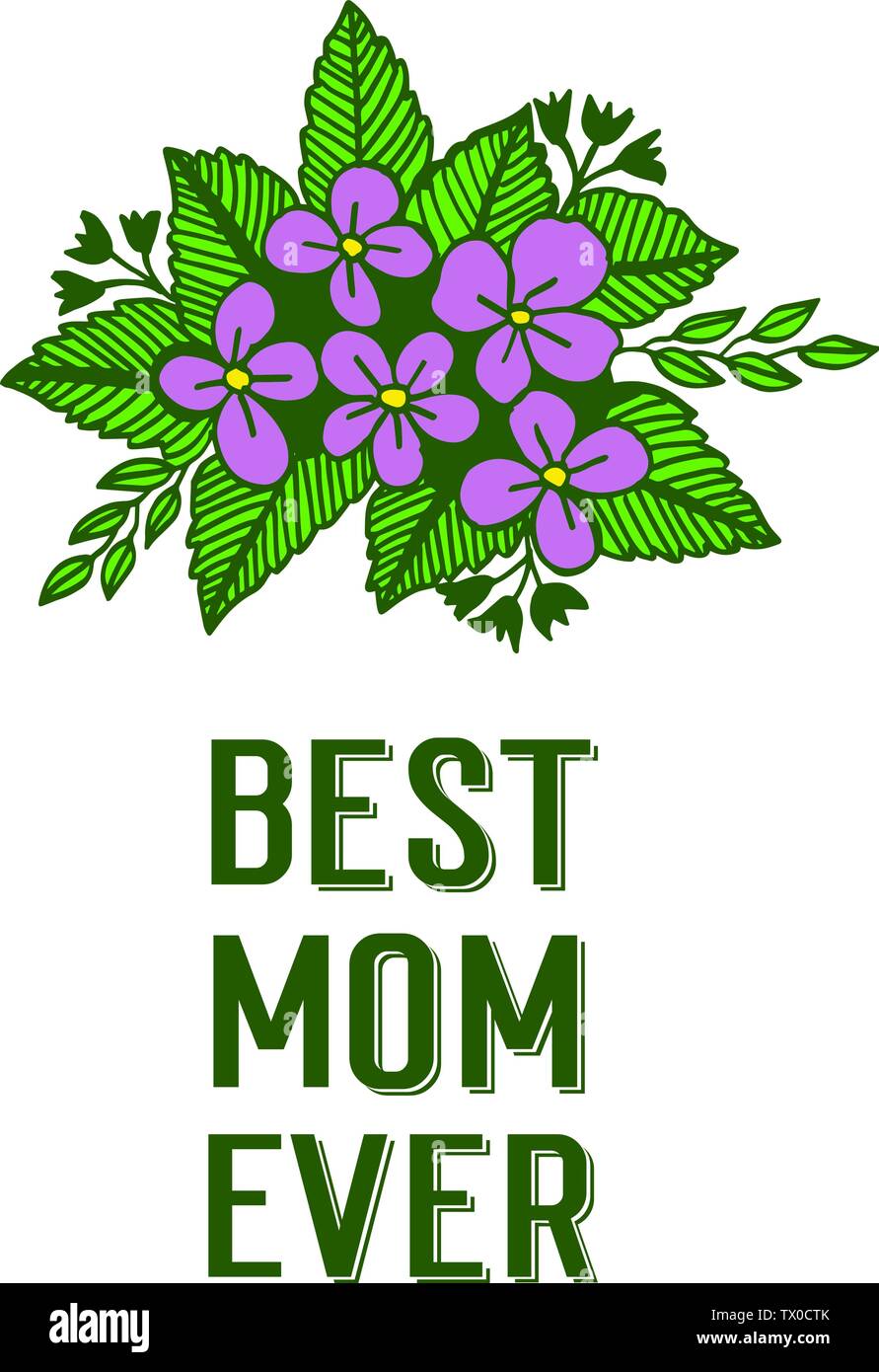 Vector illustration shape of card best mom with purple flower frames ...