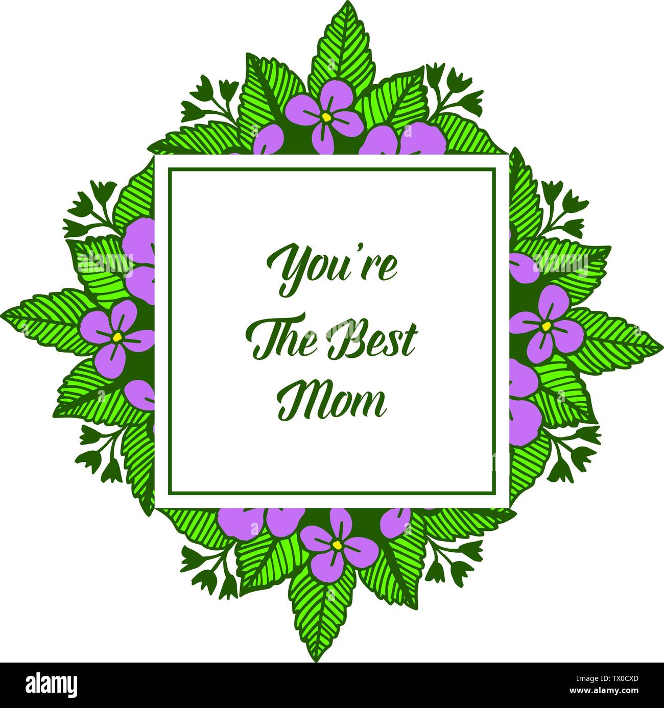 Vector illustration shape of card best mom with purple flower frames ...