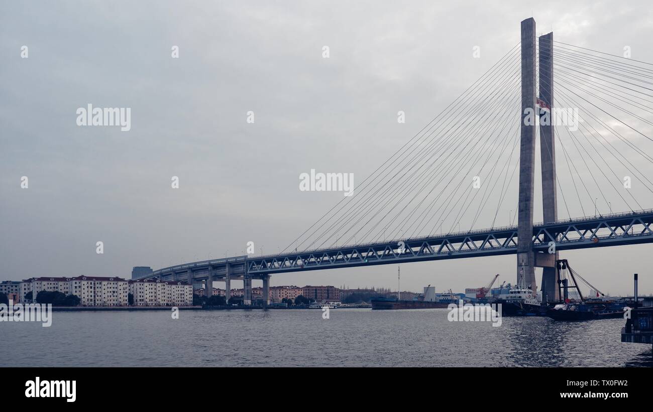 Minpu Second Bridge from the perspective of Minhang Binjiang Park, you ...