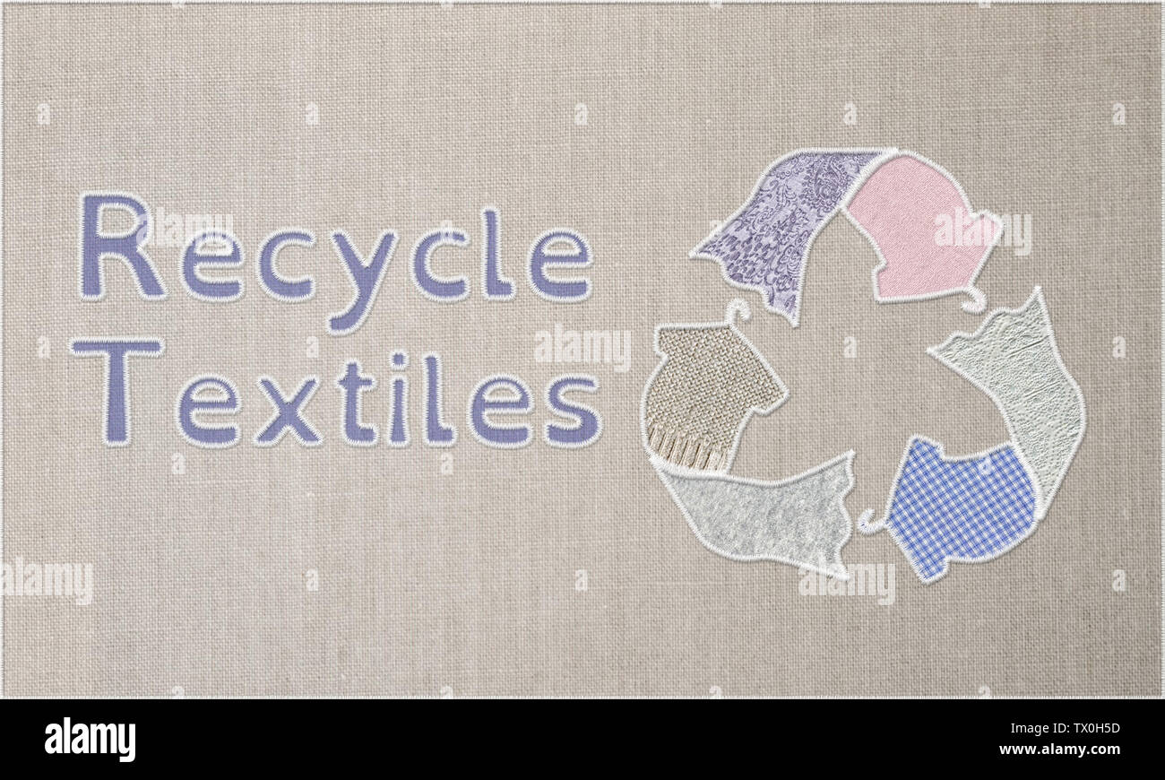Recycle Textiles and symbol stitched on fabric, concept illustration ...