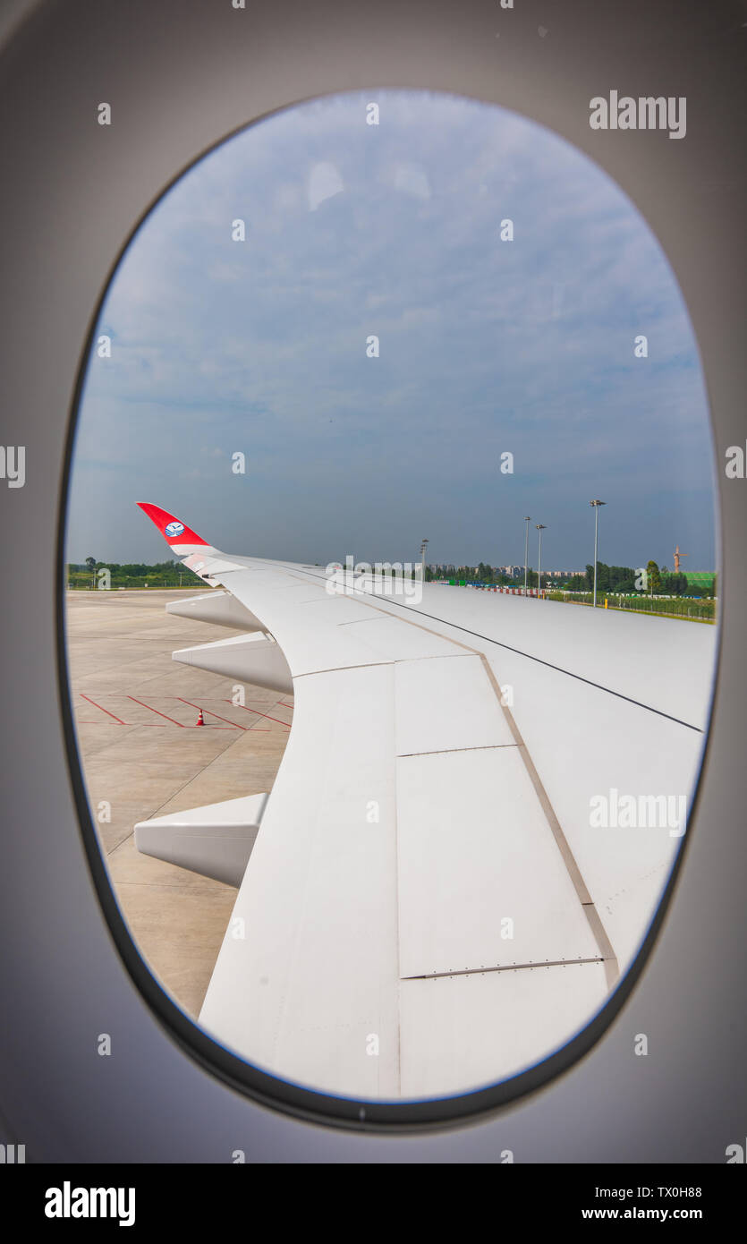 The wings outside the Airbus A350 window Stock Photo - Alamy