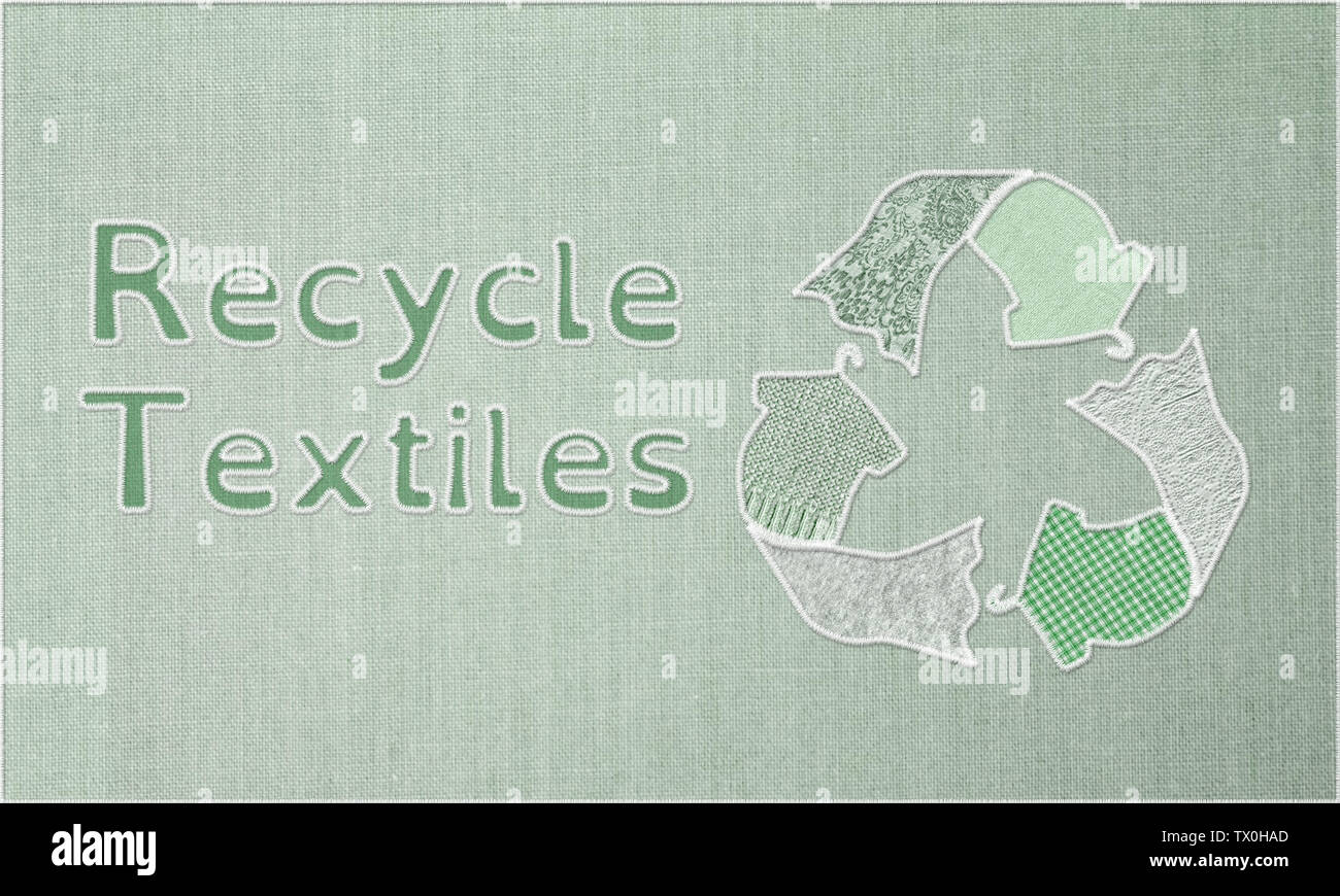 Recycle Textiles and symbol stitched on fabric, concept illustration ...
