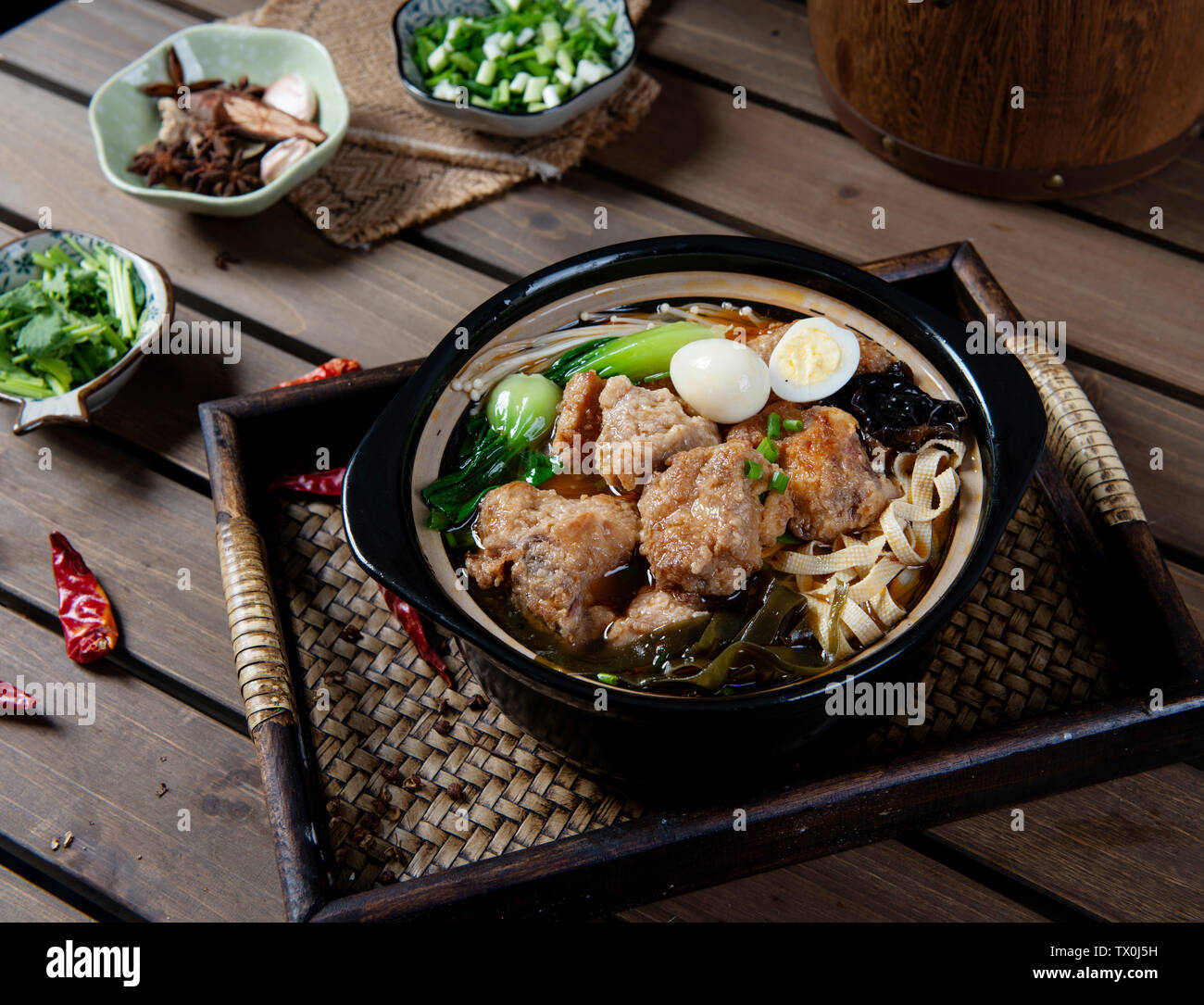 Cheese lotus ribs, chicken nuggets, casserole hot Stock Photo - Alamy