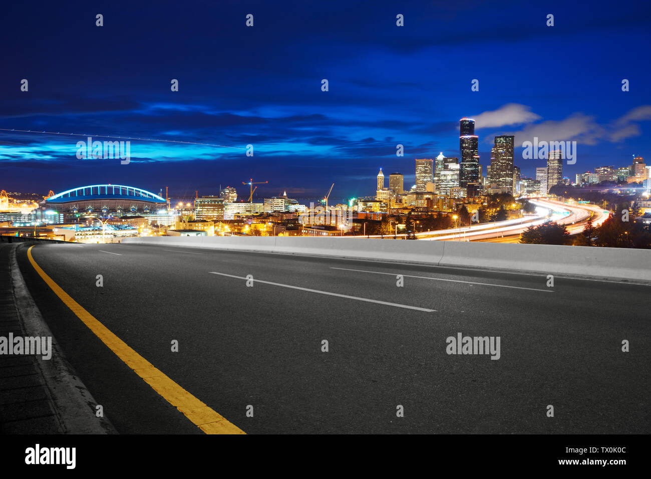 road with cityscape and skyline of seattle Stock Photo - Alamy
