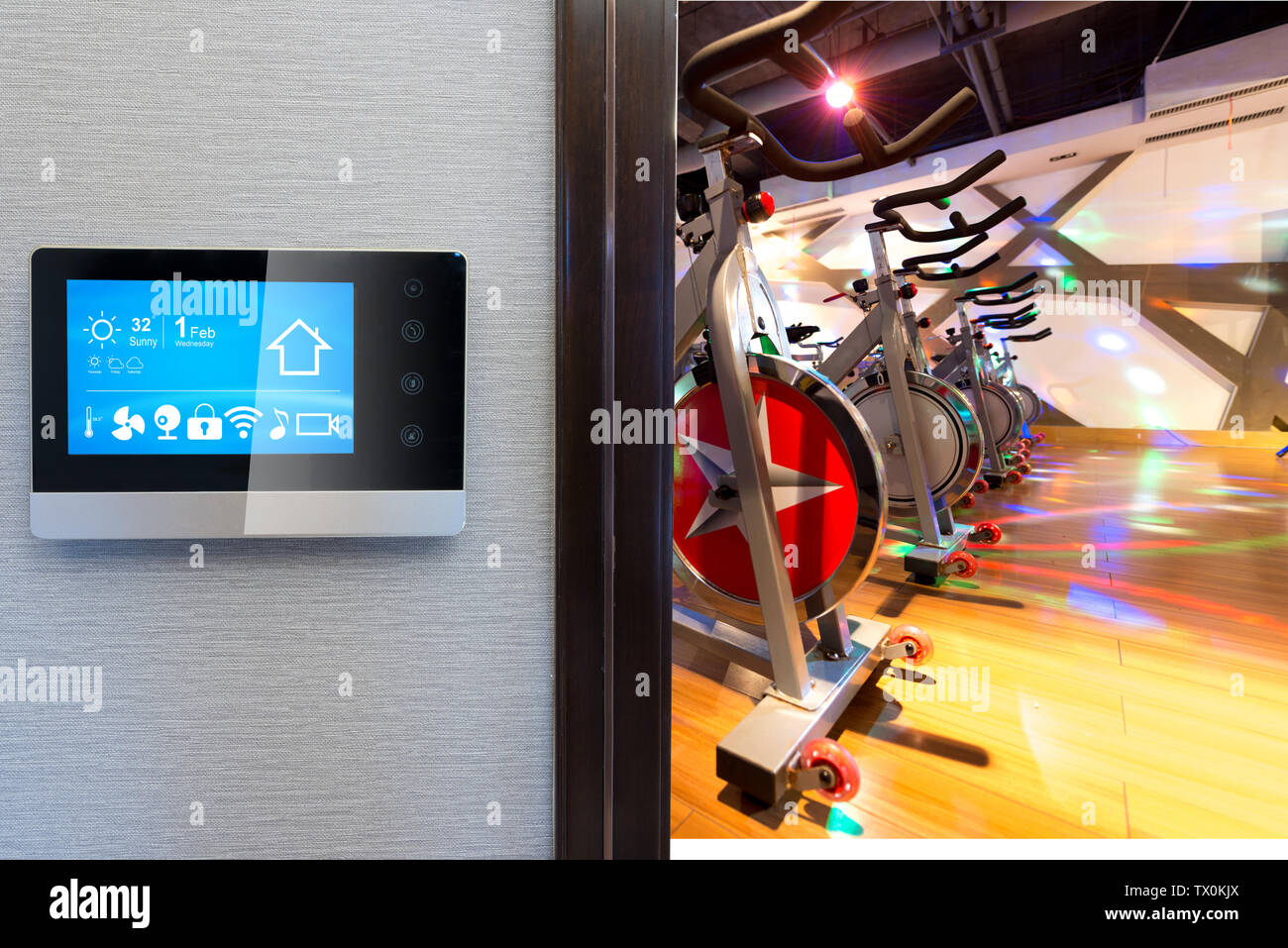 smart screen with smart home with modern gym Stock Photo - Alamy