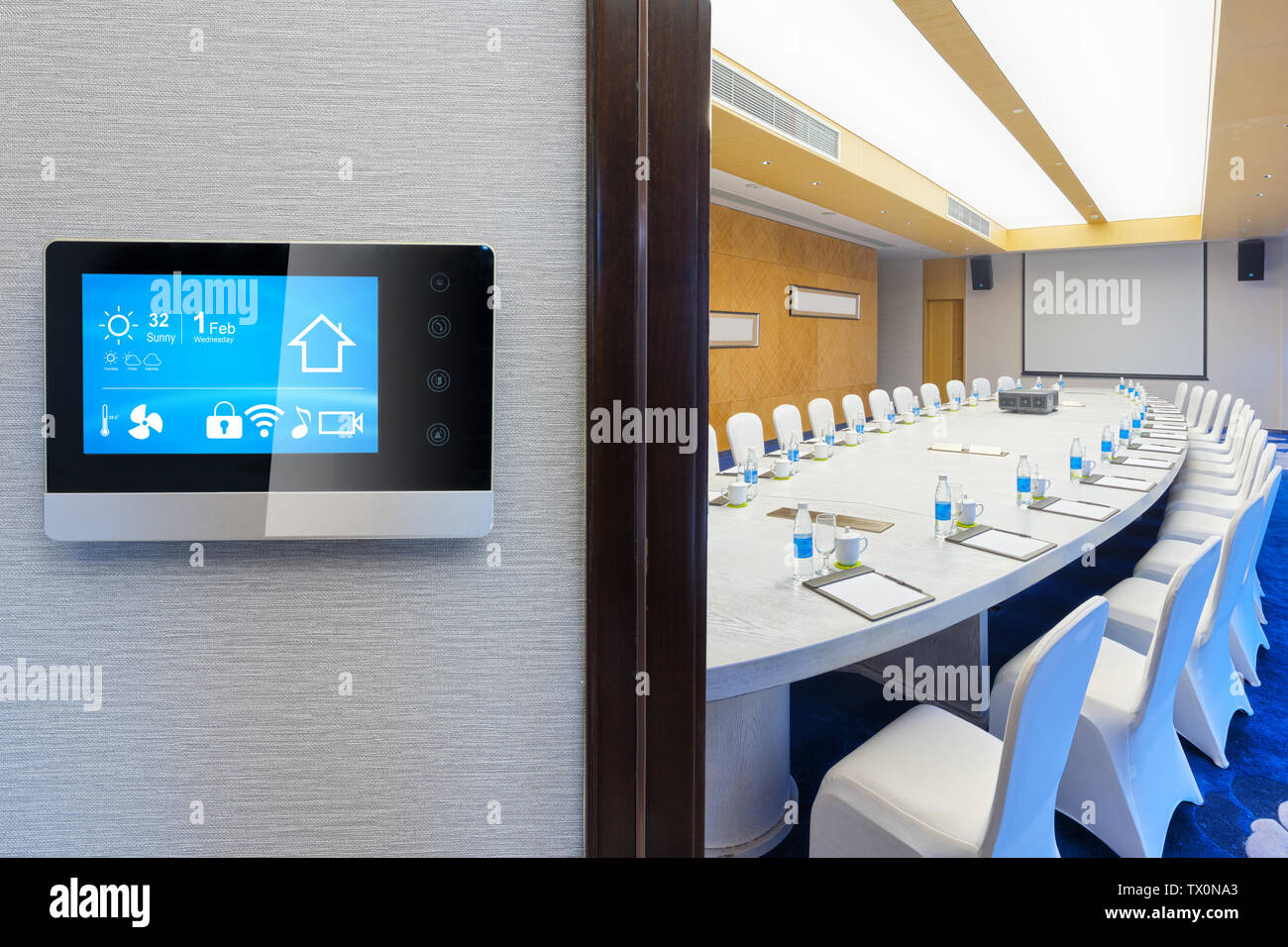 smart screen with smart home with modern meeting room Stock Photo - Alamy