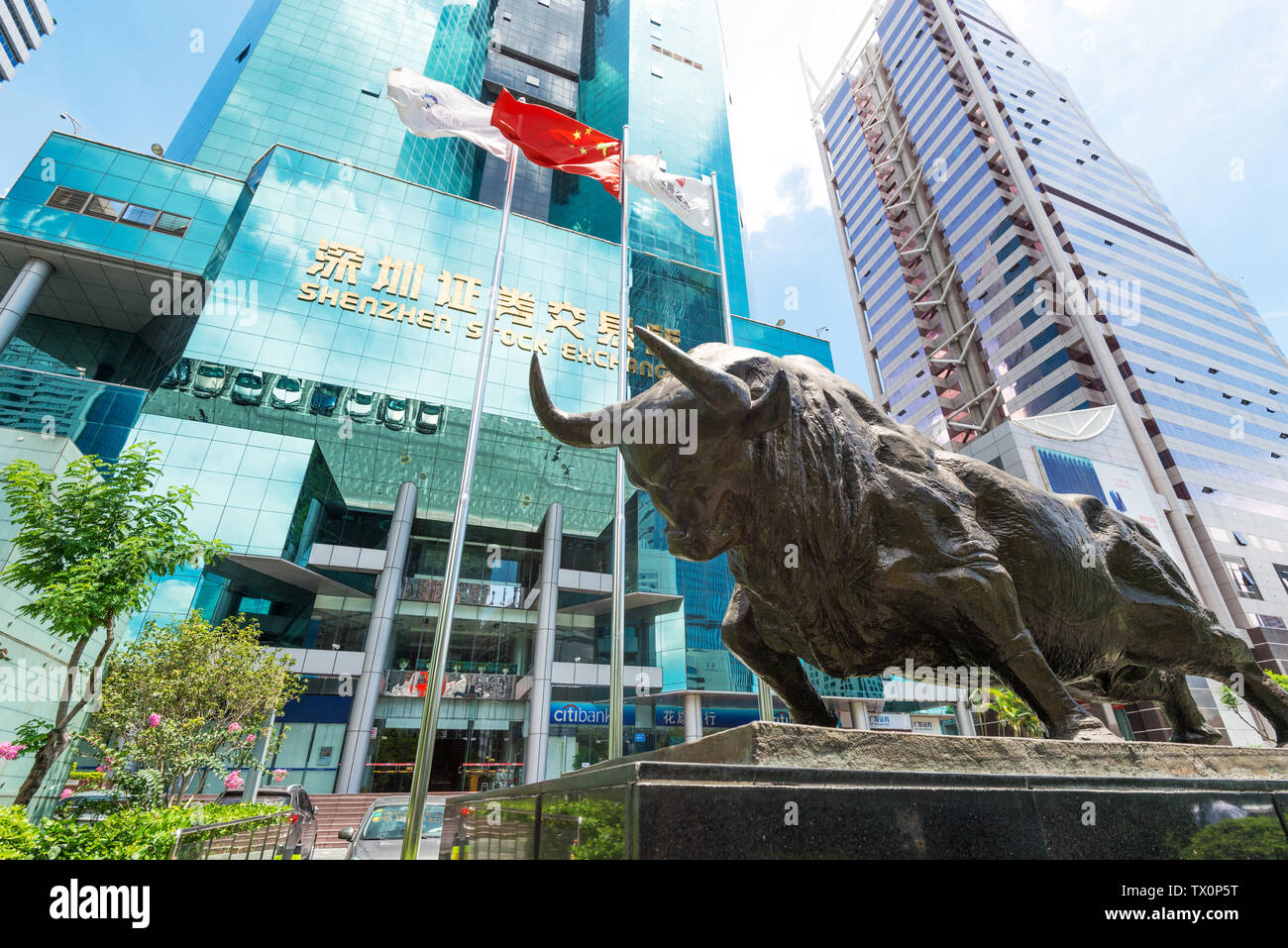 shenzhen stock market building and bull sculpture Stock Photo - Alamy